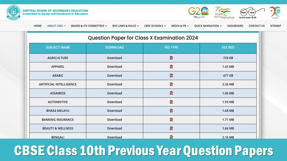 CBSE Class 10th Previous Year Question Papers: Get Direct Links to ...