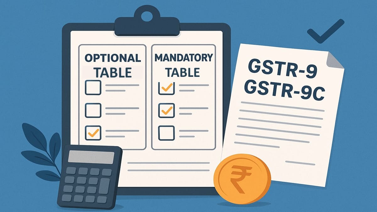 List of Optional and Mandatory Table of GSTR 9 and 9C