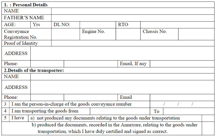 STATEMENT OF THE OWNER / DRIVER/ PERSON IN CHARGE OF THE GOODS AND ...