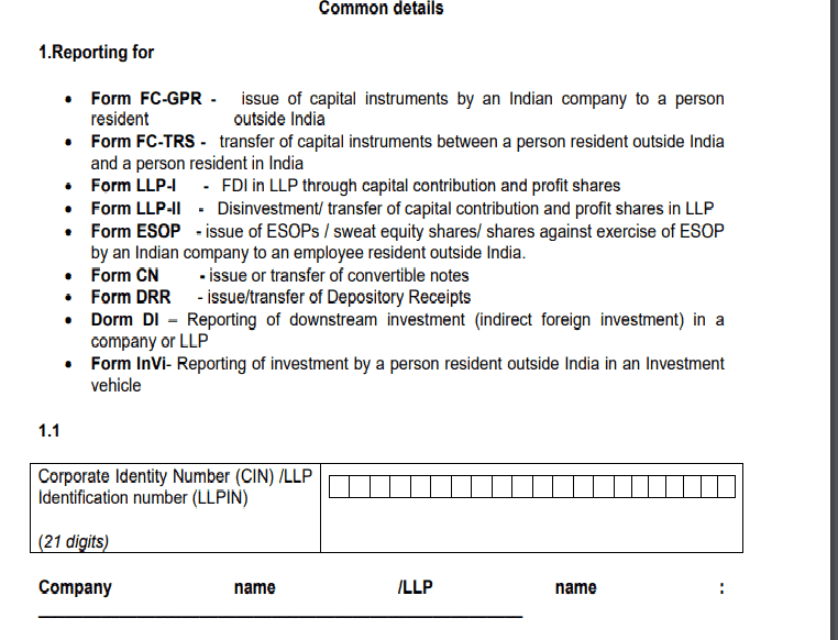 REPORTING IN SINGLE MASTER FORM (new reporting structure- FDI)