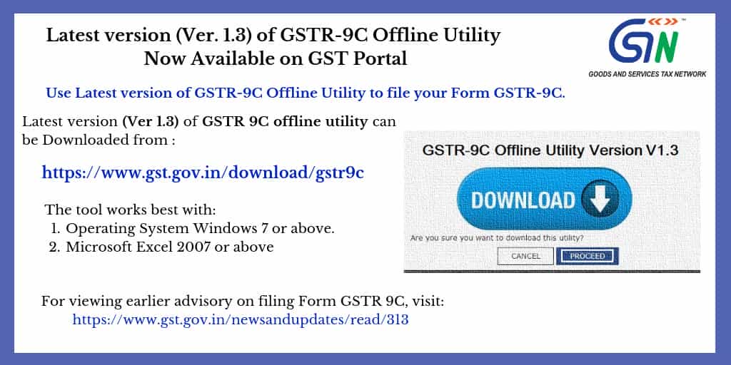 Latest version of GSTR9C Offline Utility is now available on GST Portal